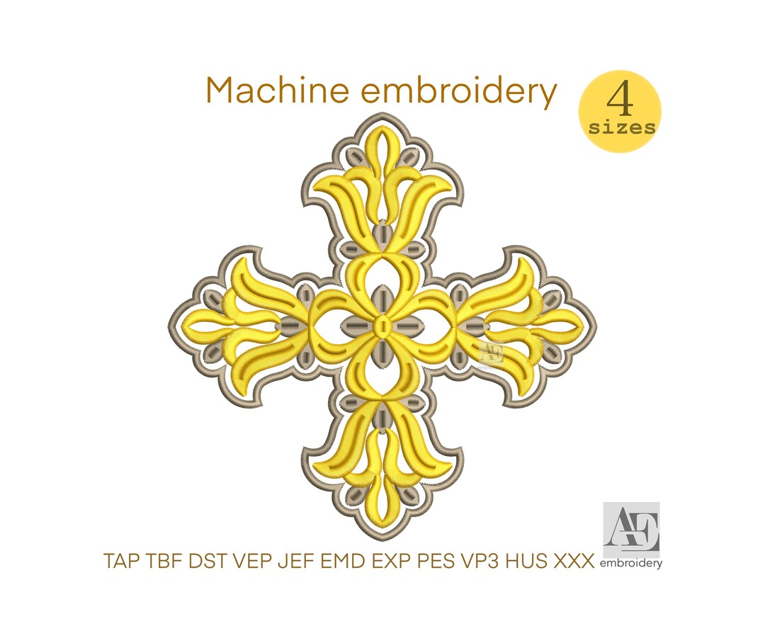Baroque Orthodox Cross Embroidery Design – Sacred Baptism Symbol for ...