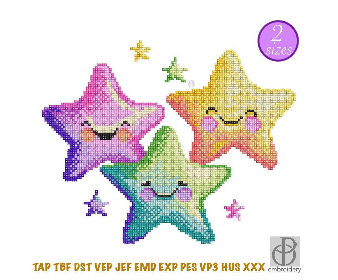 Kids Embroidery Cute Stars Cross Stitch Design Rainbow Star Pattern ...