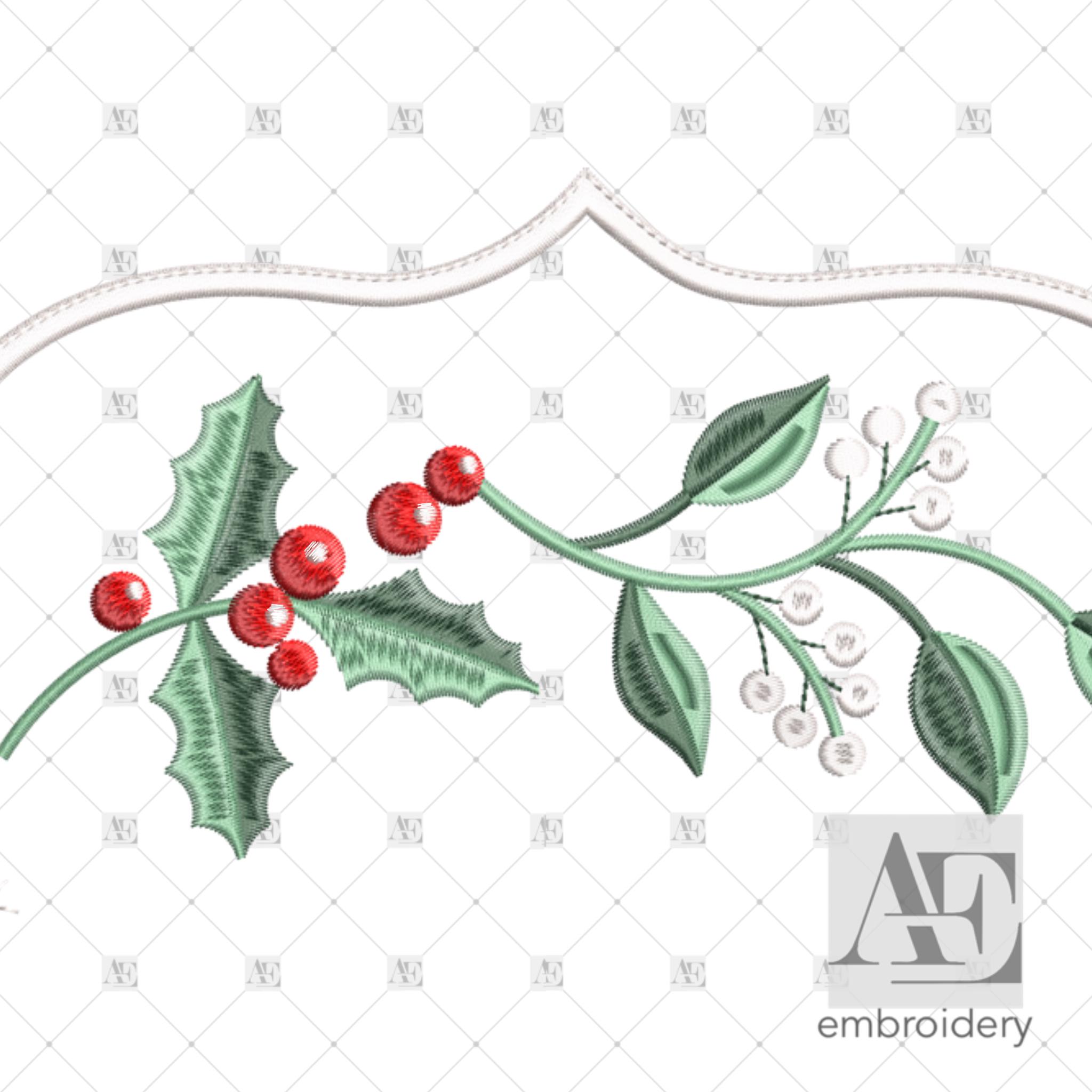 Festive Napkin Embroidery Design, Holly Berries & Snowflakes, Christmas ...