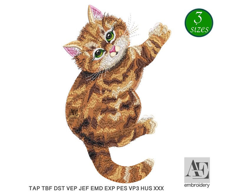 Cat Machine Embroidery Design, Tabby Cat Pattern, Cute Small Cat ...