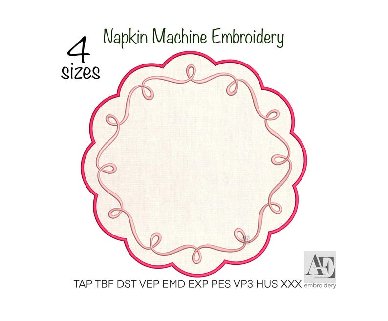 Scalloped Napkin Machine Embroidery Design, Round Doily Border Frame ...