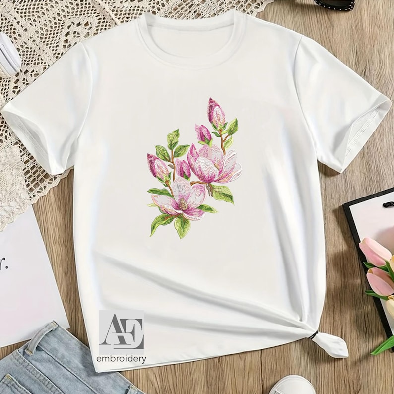 Magnolia Flower Machine Embroidery Design - Floral Embroidery Pattern - Spring Bloom Embroidery ...