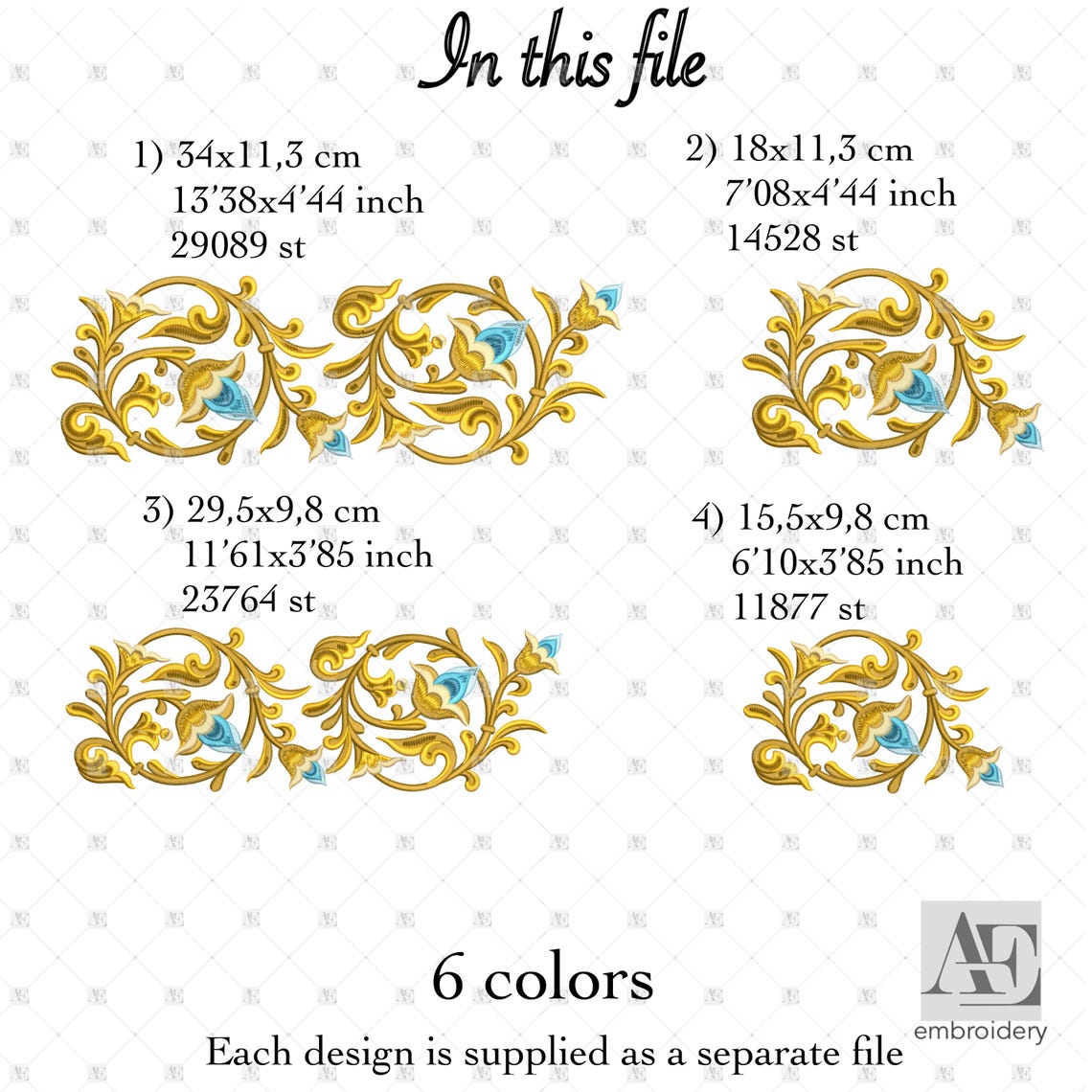 Religious Machine Embroidery Design, Gold Baroque Floral Motif ...