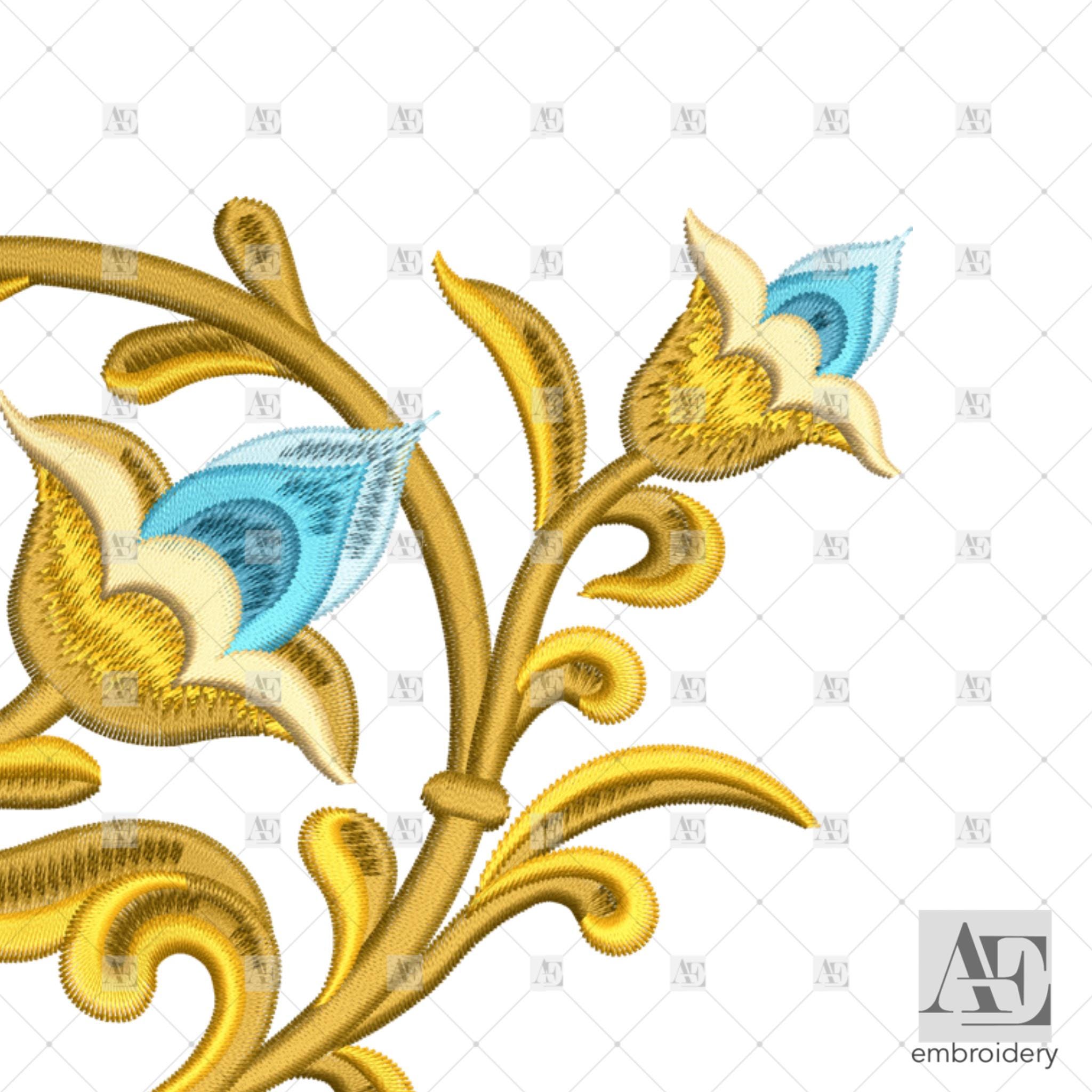 Religious Machine Embroidery Design, Gold Baroque Floral Motif ...