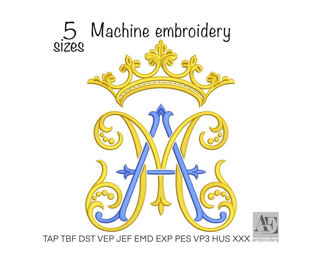 Royal Crown Monogram Embroidery Design, Gold Baroque Ornament, Luxury ...