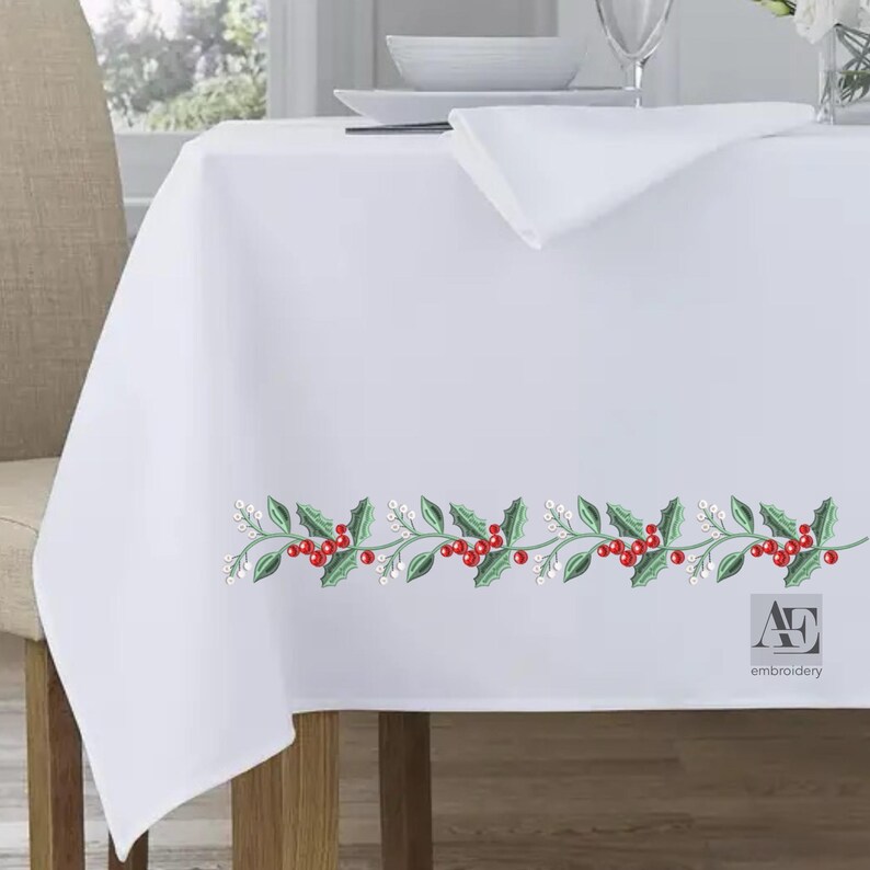 Festive Napkin Embroidery Design, Holly Berries & Snowflakes, Christmas ...