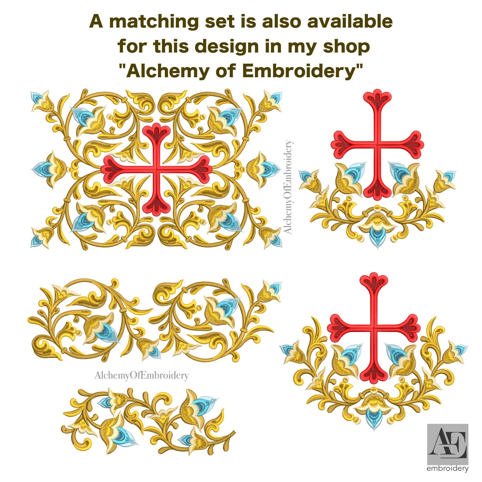 Religious Machine Embroidery Design, Gold Baroque Floral Motif ...