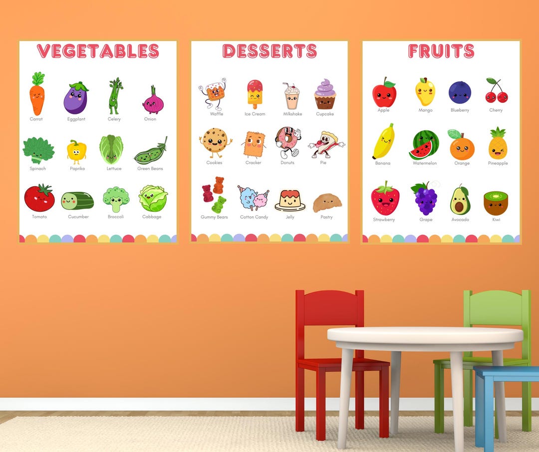 Printable Food Posters for Kids - Bundle of 3: Fruits, Vegetables, and ...