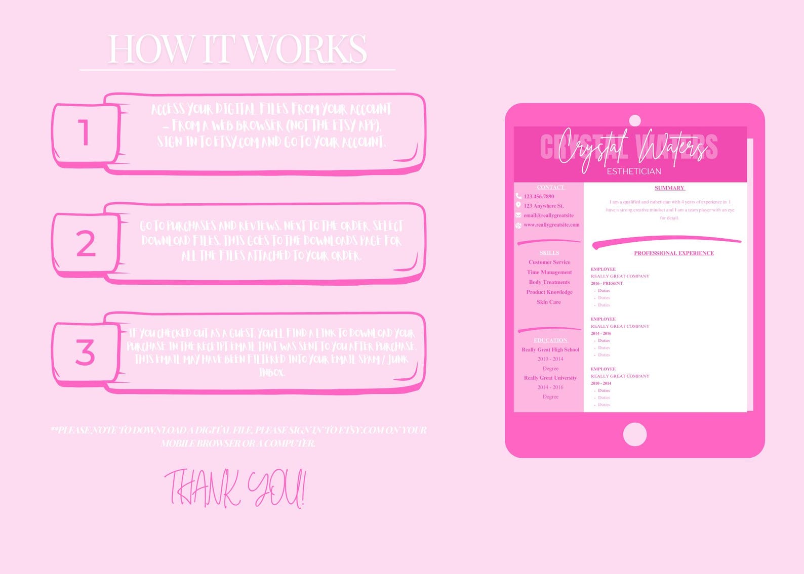 Pink Resume Template Canva 1 Page |pink Professional Resume Canva ...