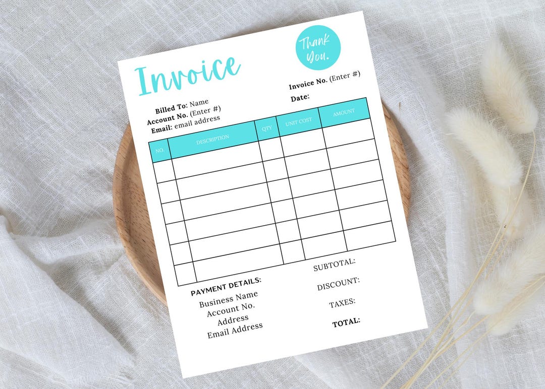 Teal Invoice Template for Small Business, Minimalist Invoice Template ...