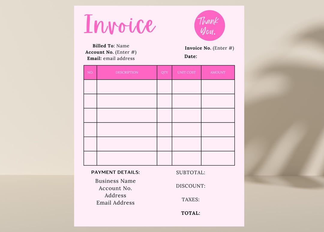 Pink Invoice Template for Small Business, Client Invoice Template ...