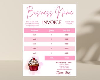 Bakery Invoice Template for Small Business, Cupcake Baking Invoice ...