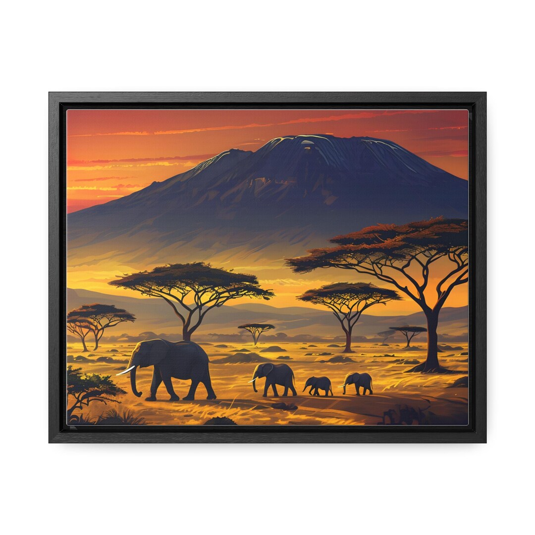 Canvas Wrap Art, African Elephant Sunset Safari Decor, Kilimanjaro ...