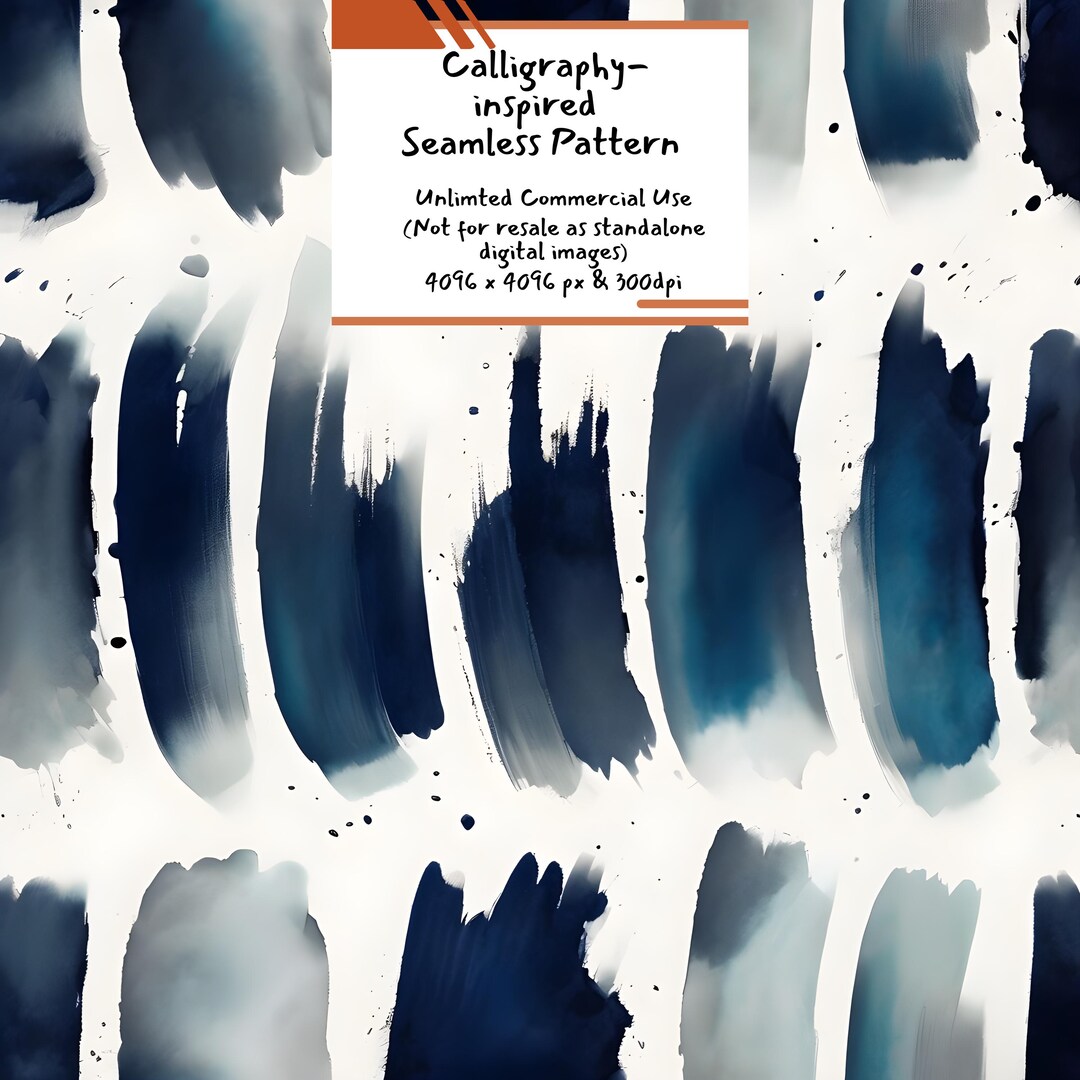 Calligraphy-inspired Seamless Pattern, Deep Indigo & Gray Abstract ...