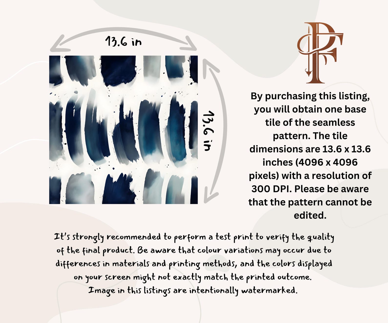 Calligraphy-inspired Seamless Pattern, Deep Indigo & Gray Abstract ...