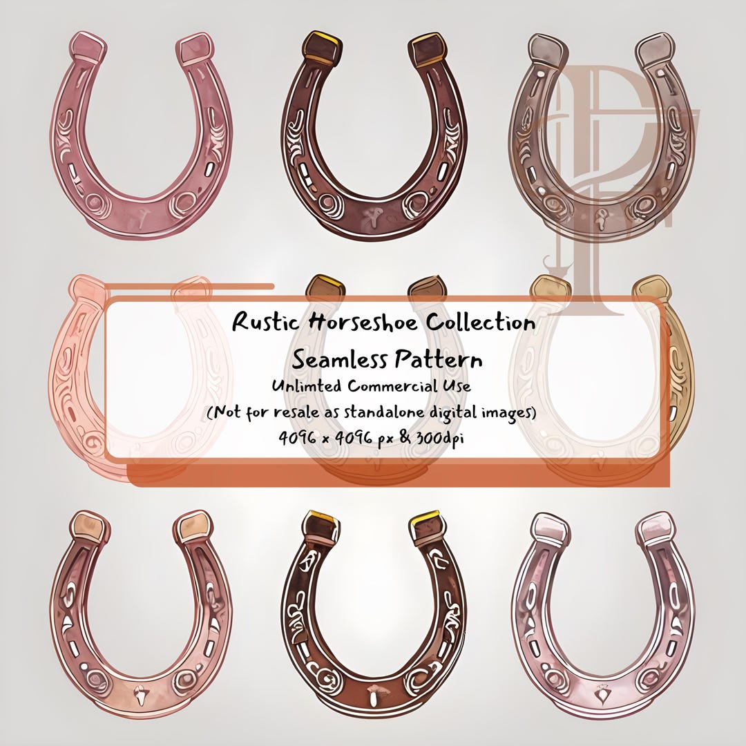 Printable Rustic Horseshoe Seamless Pattern Design, Elegant Vintage ...