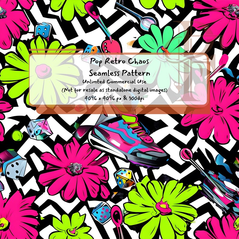 Neon Pop Art Seamless Pattern Printable Repeat Vibrant Geometric Design ...