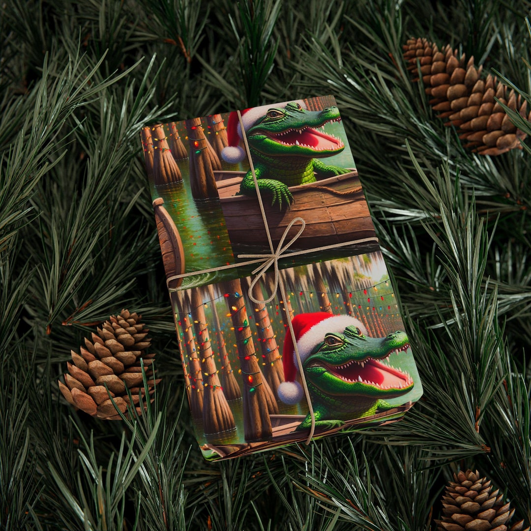 Alligator Holiday Wrapping Paper , Gift Wrap, Christmas Decor, Eco ...