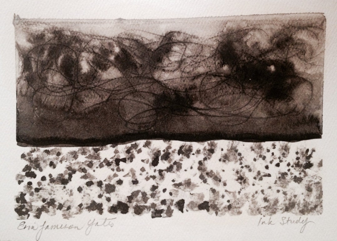 Abstract India Ink Landscape Study, Size 4 X 6 Inches on Heavy Weight ...