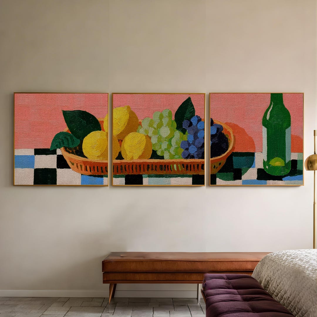 Set of 3 Panels Colorful Still Life, Triptych Square Wall, Cutout Art ...