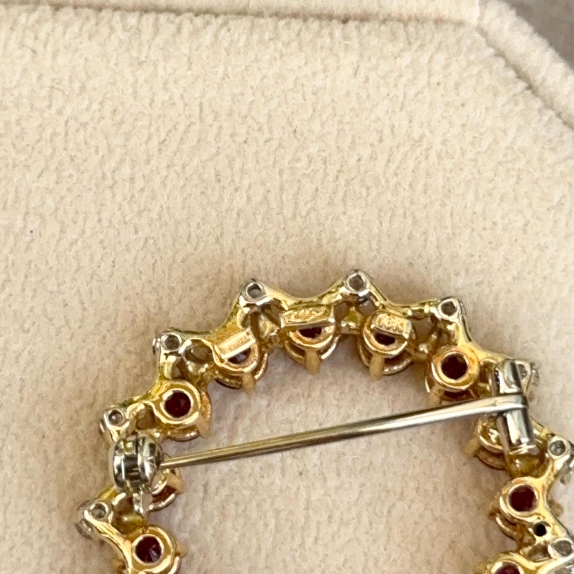 18K Yellow Gold Ruby Diamond Circle Pin Brooch Vintage - Etsy