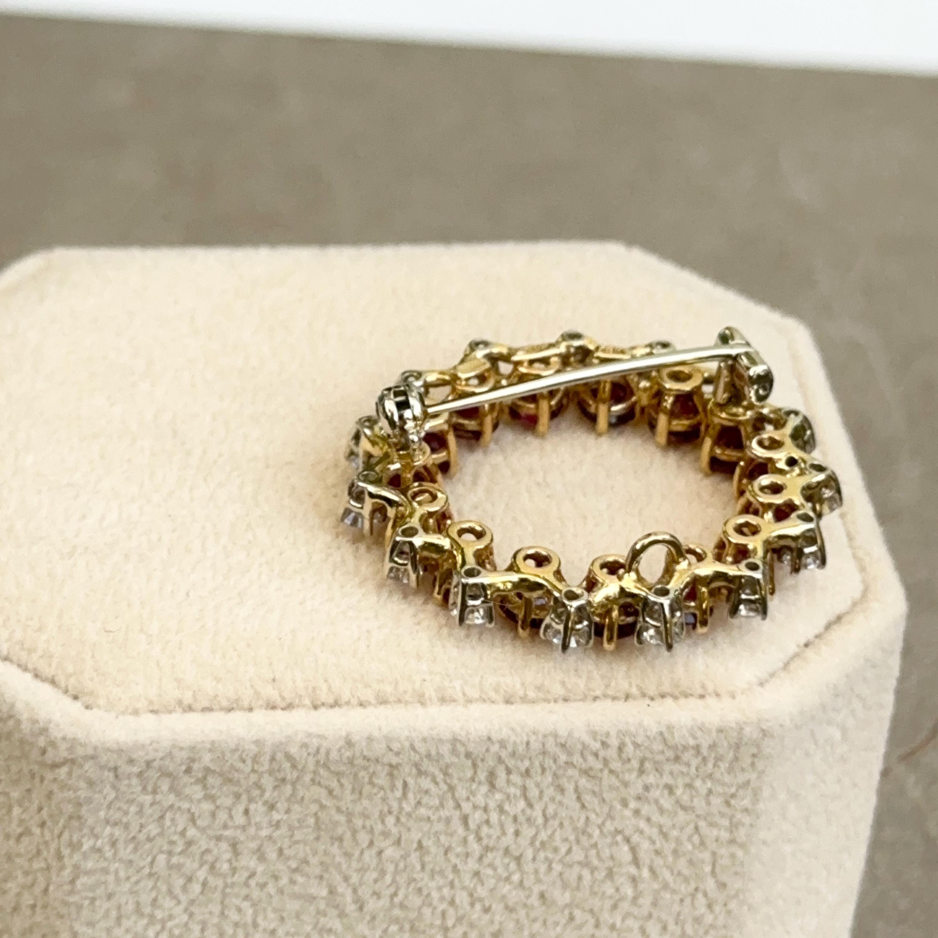 18K Yellow Gold Ruby Diamond Circle Pin Brooch Vintage - Etsy