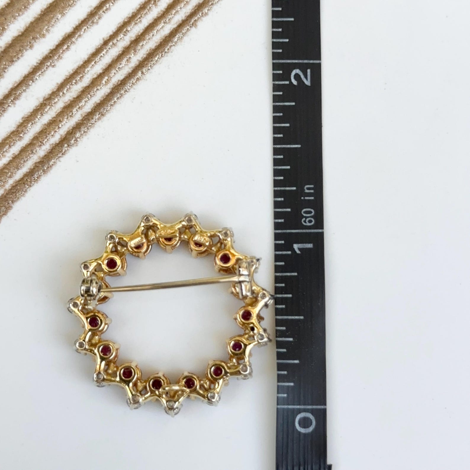 18K Yellow Gold Ruby Diamond Circle Pin Brooch Vintage - Etsy