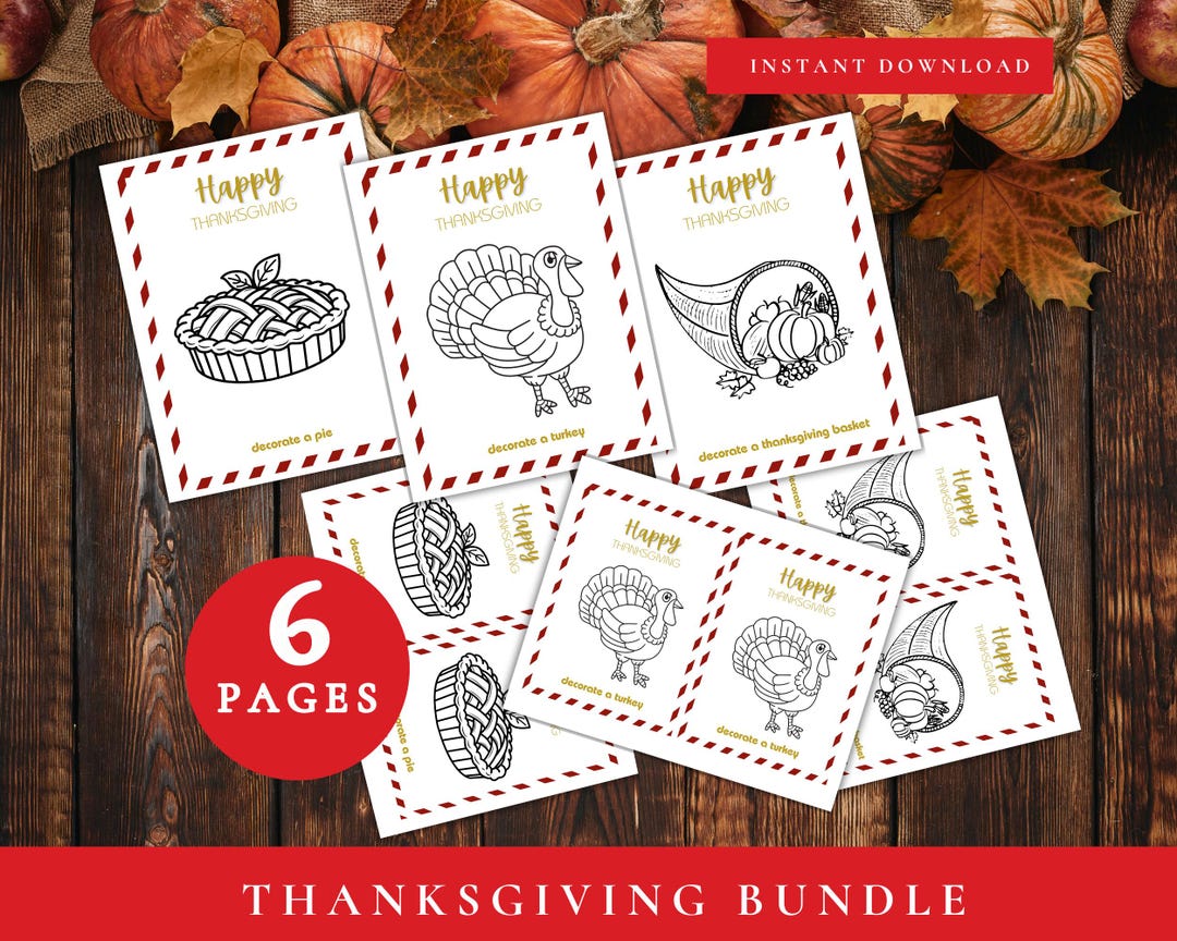 PRINTABLE Thanksgiving Coloring Pages Bundle, Kids Coloring Bundle ...