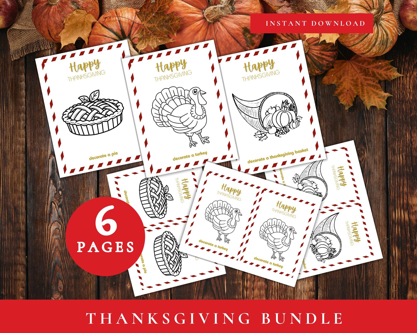 PRINTABLE Thanksgiving Coloring Pages Bundle, Kids Coloring Bundle ...