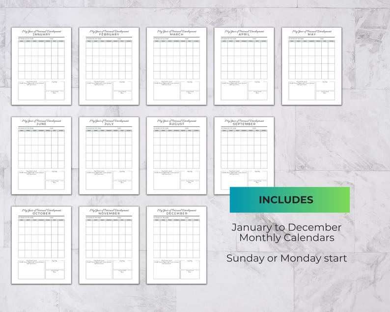 2025 Personal Growth Calendar, Printable Monthly Calendar, Personal ...