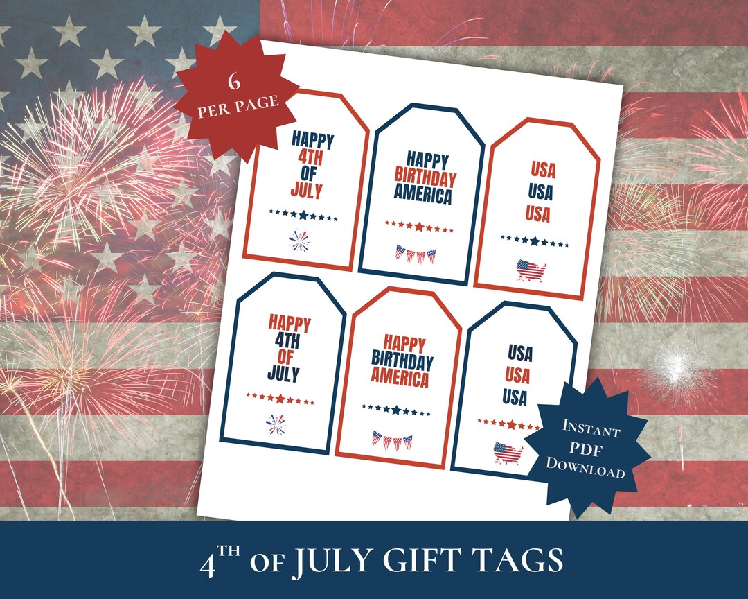 4th of July Gift Tags, Fourth of July Printable Gift Tag, Happy ...
