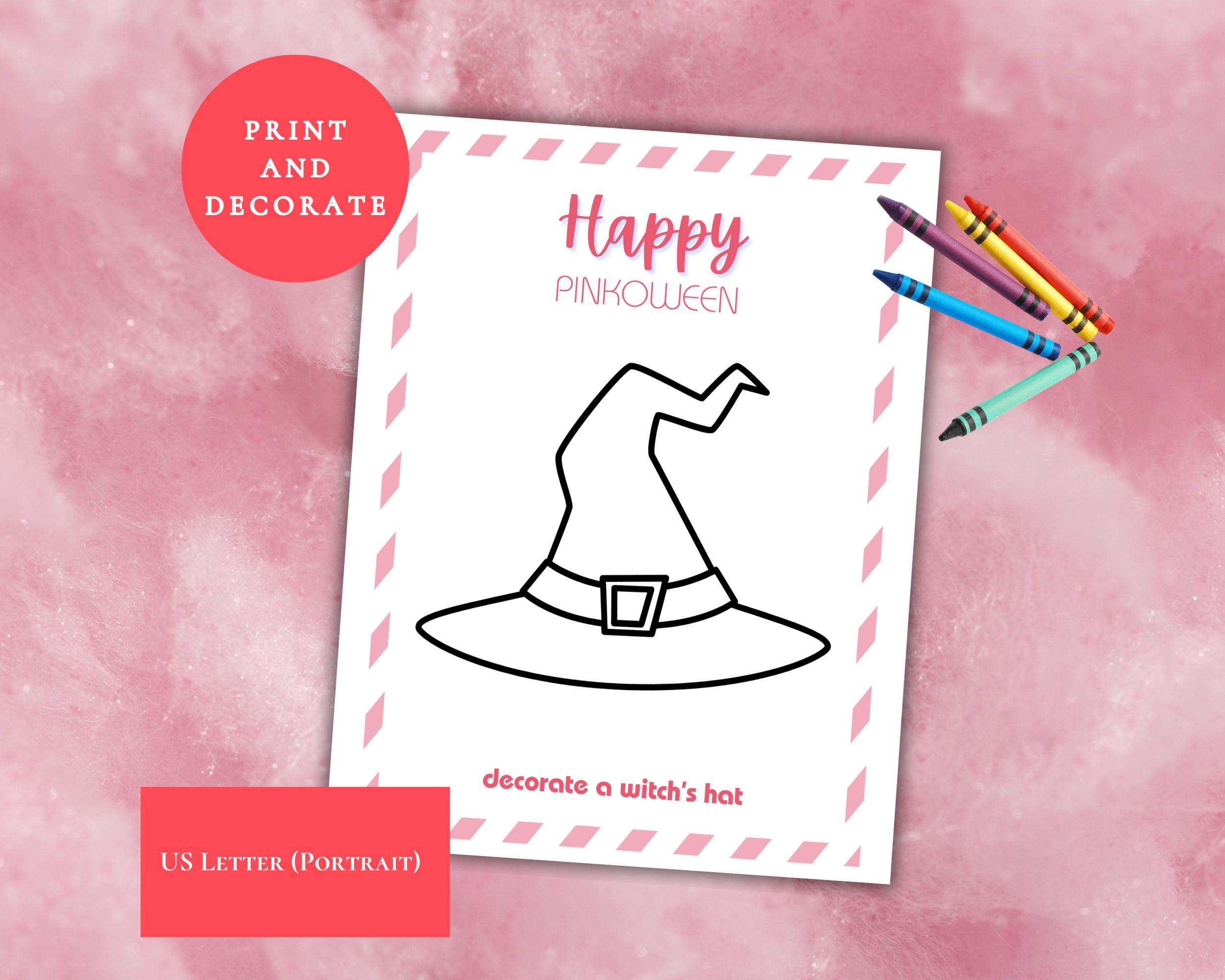 PRINTABLE Pinkoween Witch’s Hat Coloring Page, Halloween Activity, Pink ...