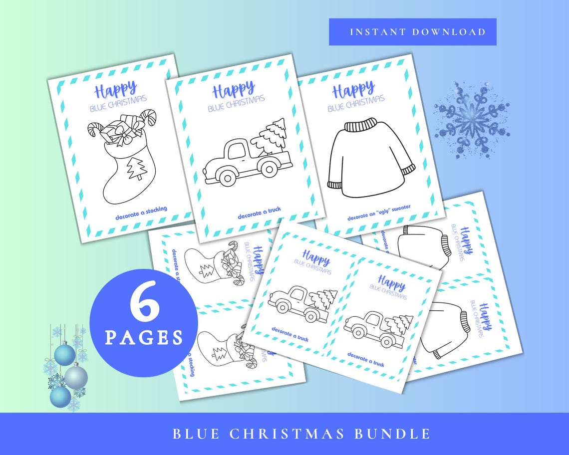 PRINTABLE Christmas Coloring Pages Bundle, Kids Coloring Bundle, Blue ...
