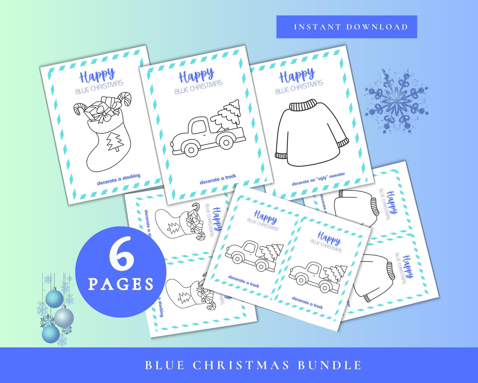 PRINTABLE Christmas Coloring Pages Bundle, Kids Coloring Bundle, Blue ...