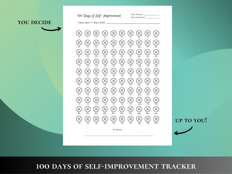 100 Day Printable Tracker BUNDLE, Random Acts of Kindness, Gratitude ...
