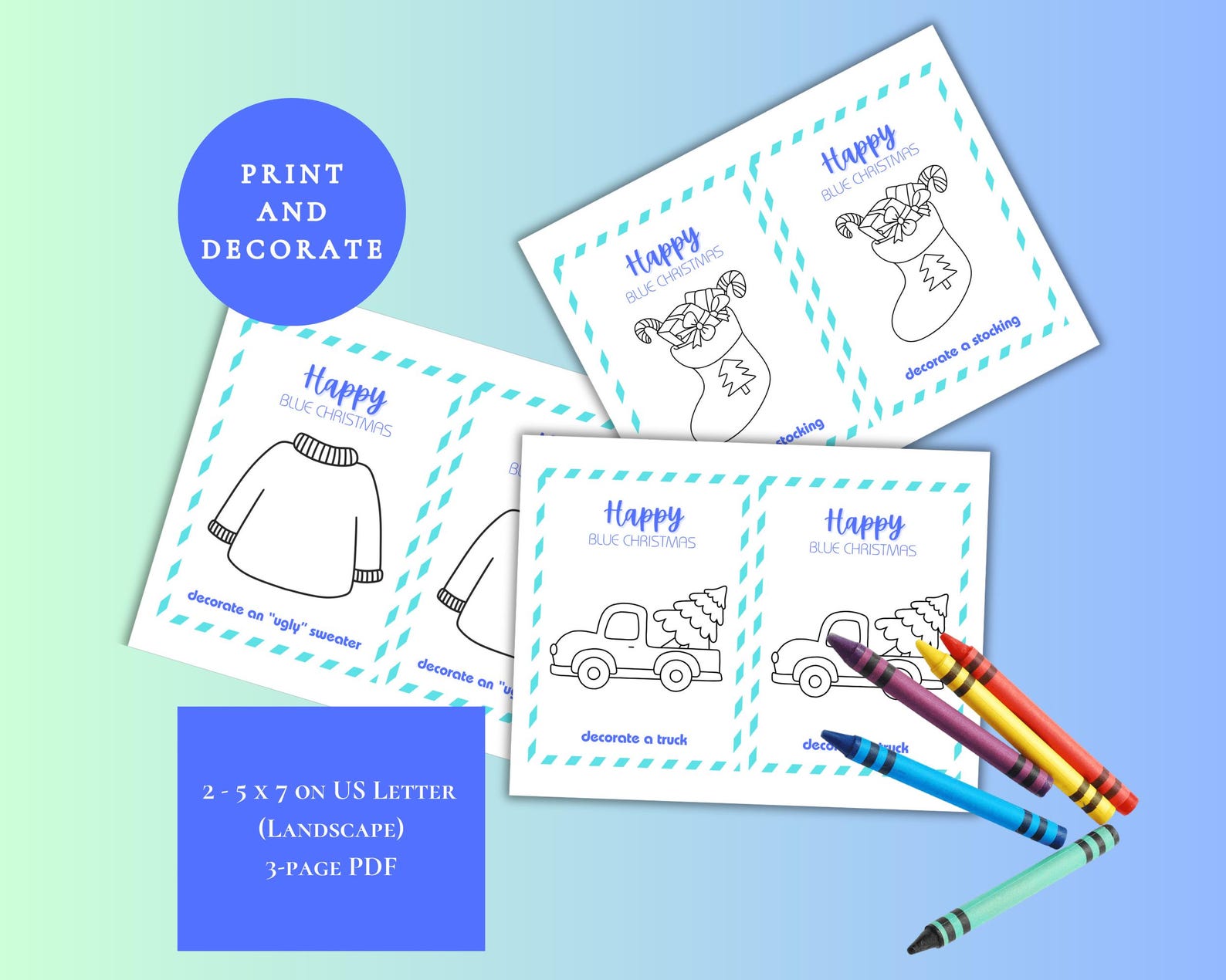 PRINTABLE Christmas Coloring Pages Bundle, Kids Coloring Bundle, Blue ...