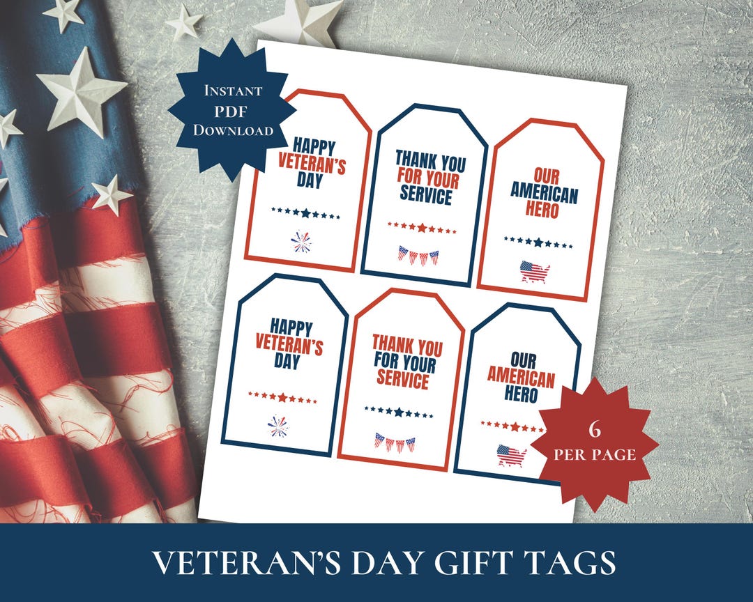 Veteran’s Day Gift Tags, Veterans Day Printable Gift Tag, American Hero ...