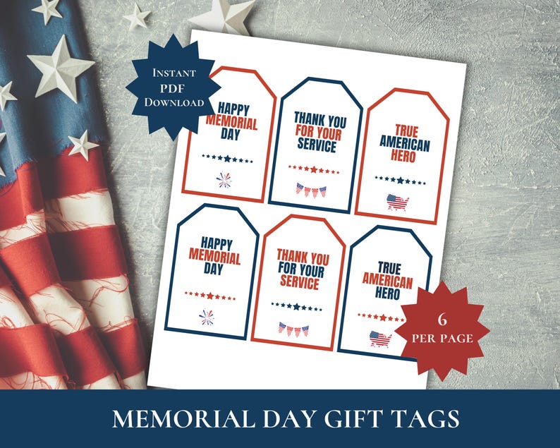 Memorial Day Gift Tags, Memorial Day Party Favor Tags, True American ...