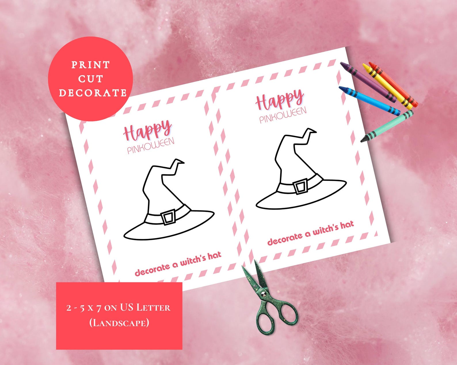 PRINTABLE Pinkoween Witch’s Hat Coloring Page, Halloween Activity, Pink ...