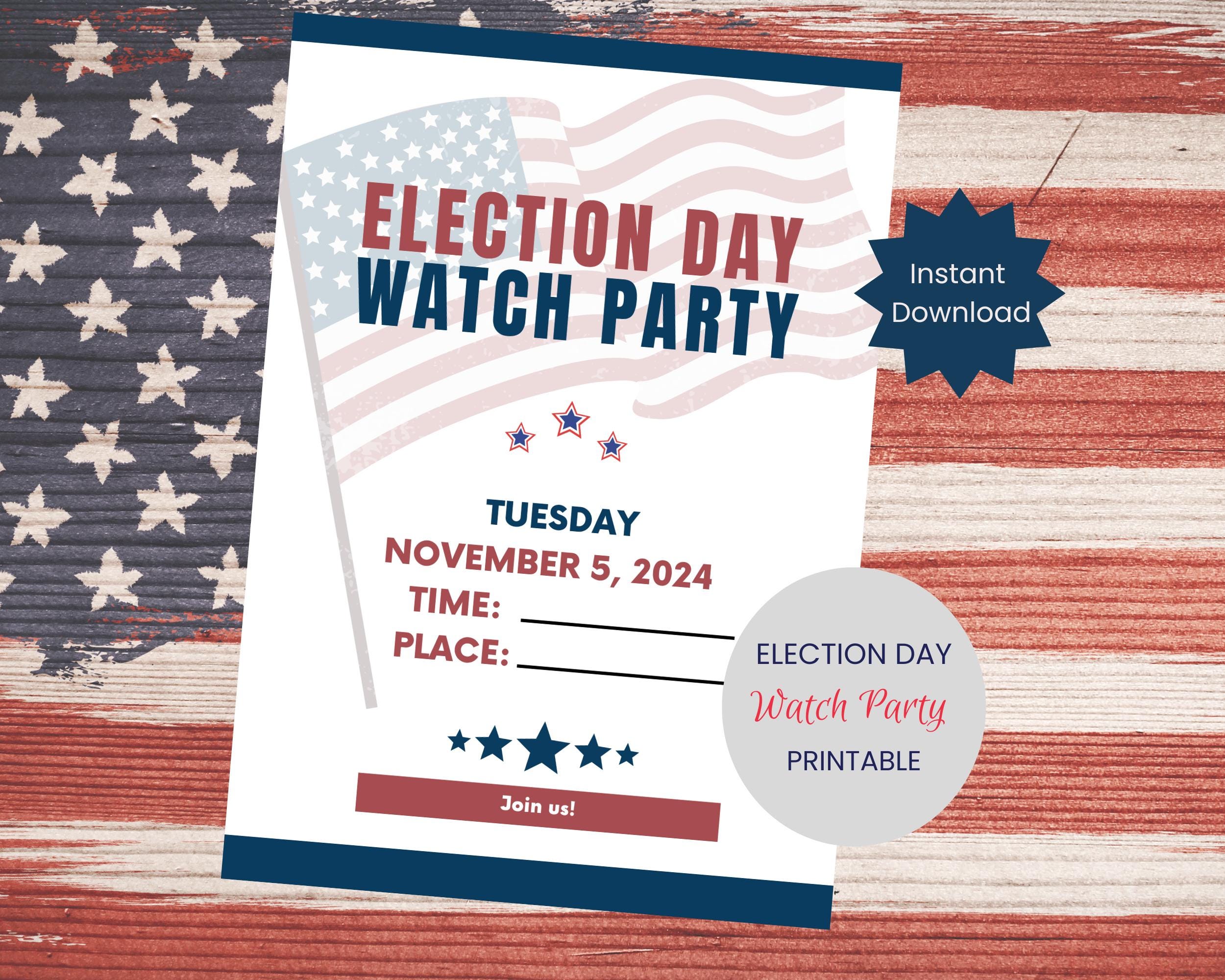 Printable Election Watch Party Flyer, 2024 National Election Watch ...