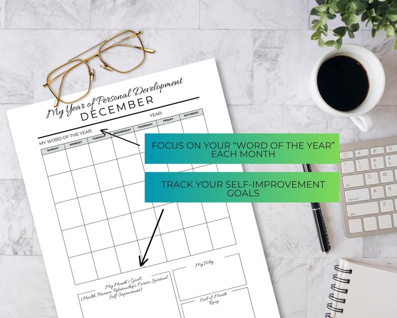 2025 Personal Growth Calendar, Printable Monthly Calendar, Personal ...