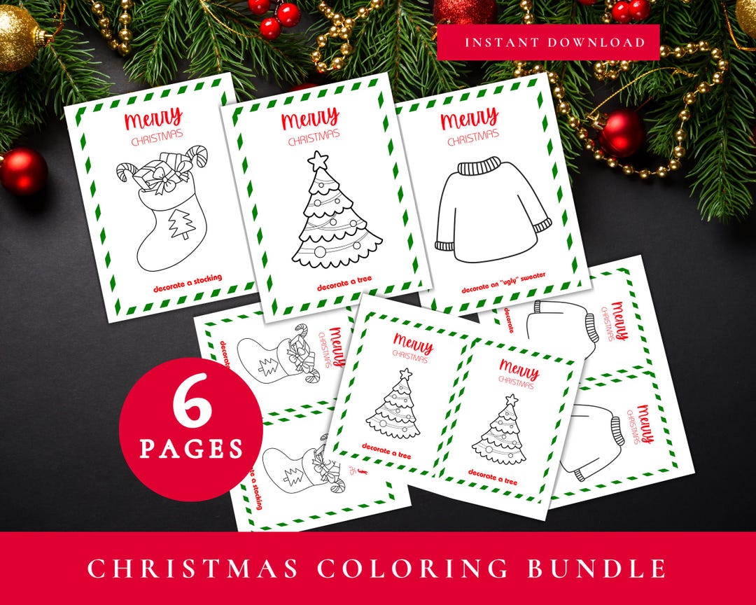 PRINTABLE Christmas Coloring Pages Bundle, Kids Coloring Bundle ...