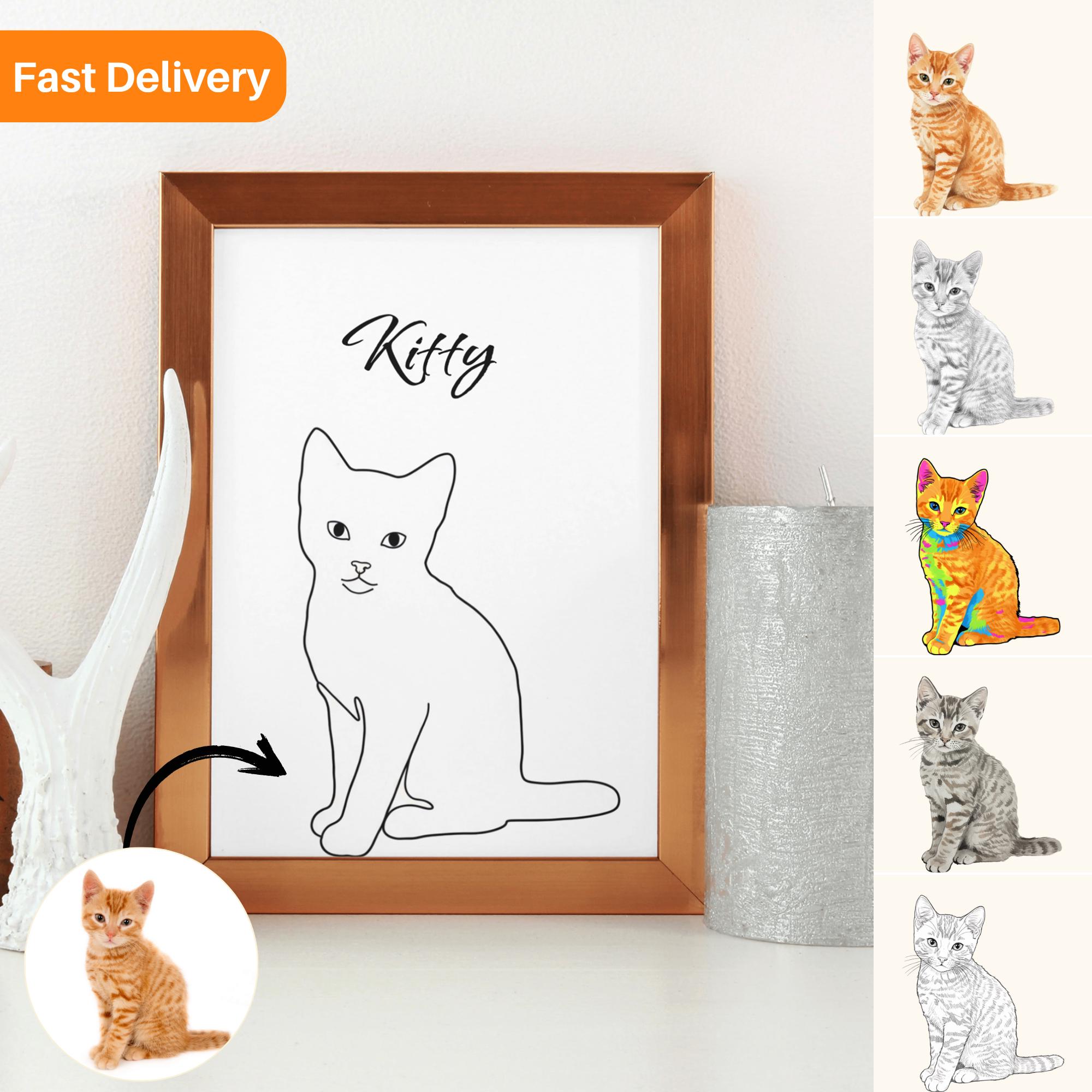 Custom Minimalist Line Art Pet Portrait – Personalized Dog & Cat Art ...