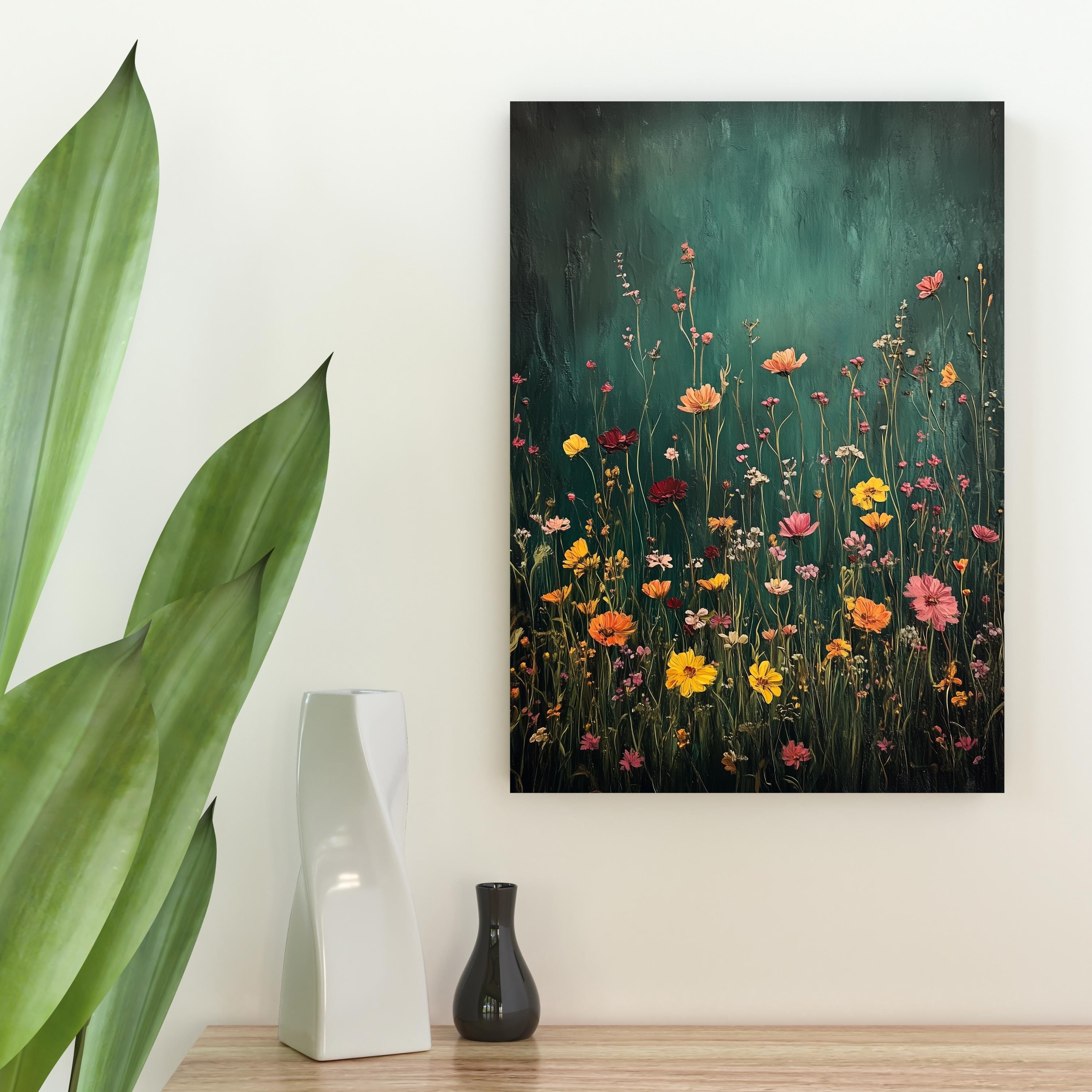 Wildflower Field Framed Wall Art, Vintage Botanical Landscape Sign ...