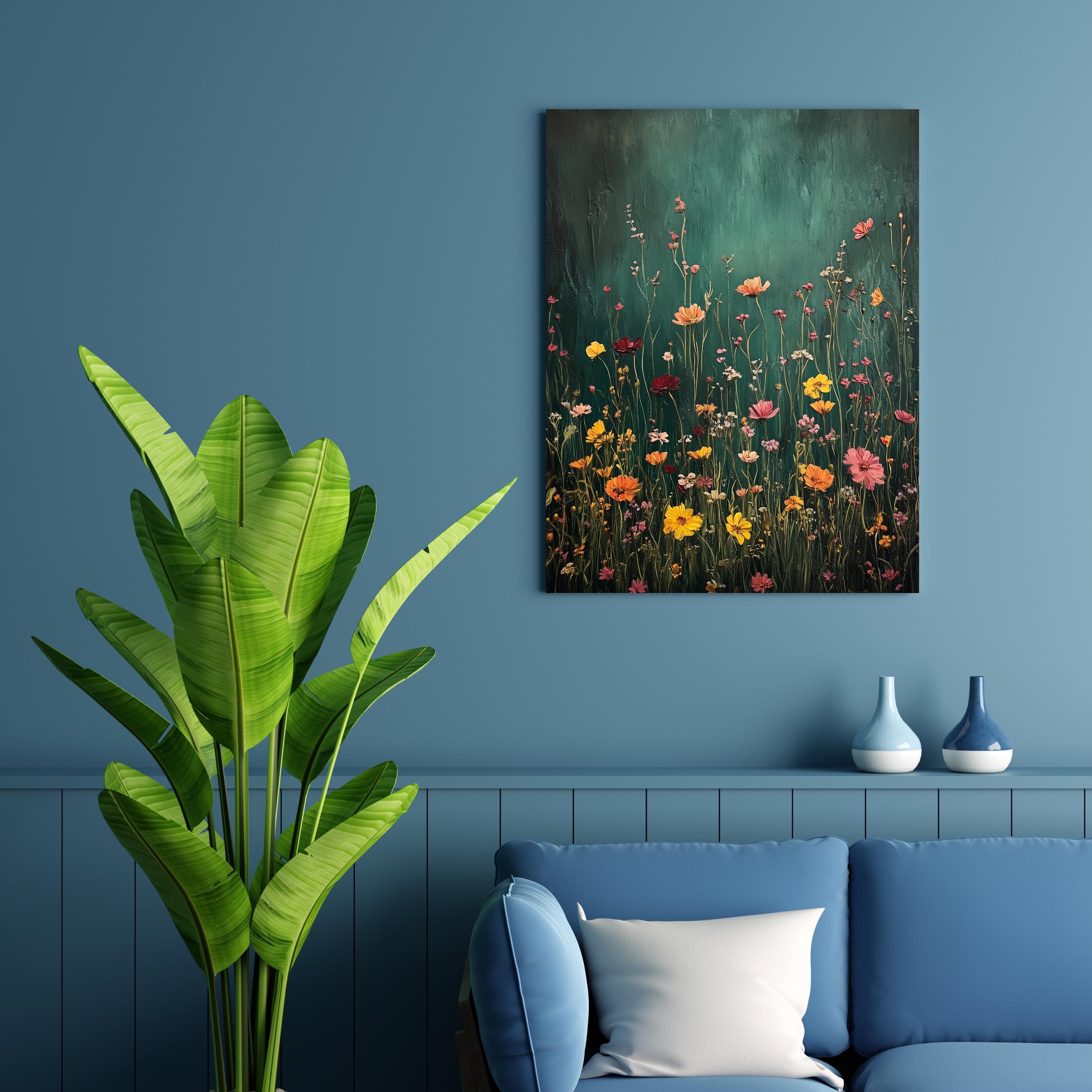 Wildflower Field Framed Wall Art, Vintage Botanical Landscape Sign ...