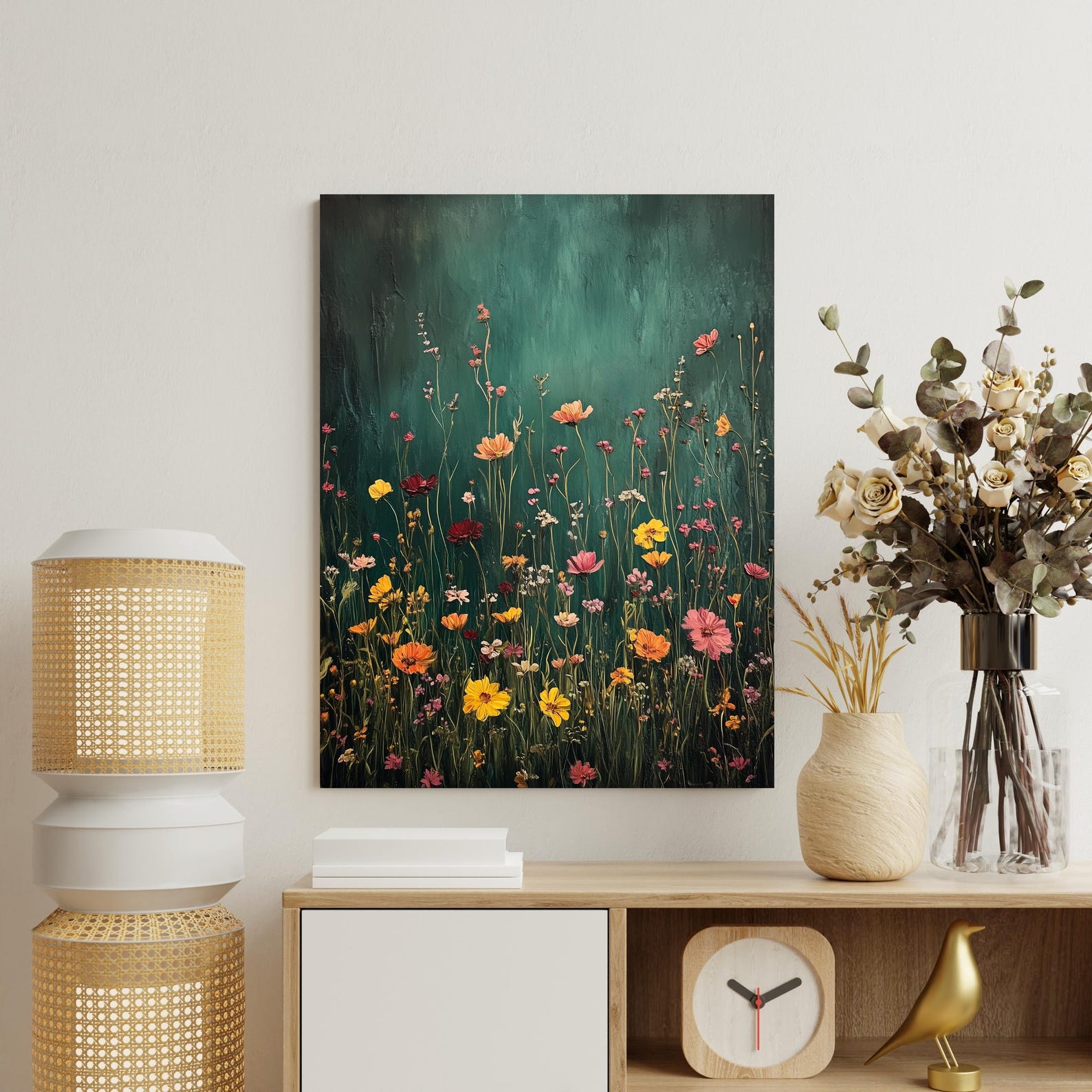 Wildflower Field Framed Wall Art, Vintage Botanical Landscape Sign ...