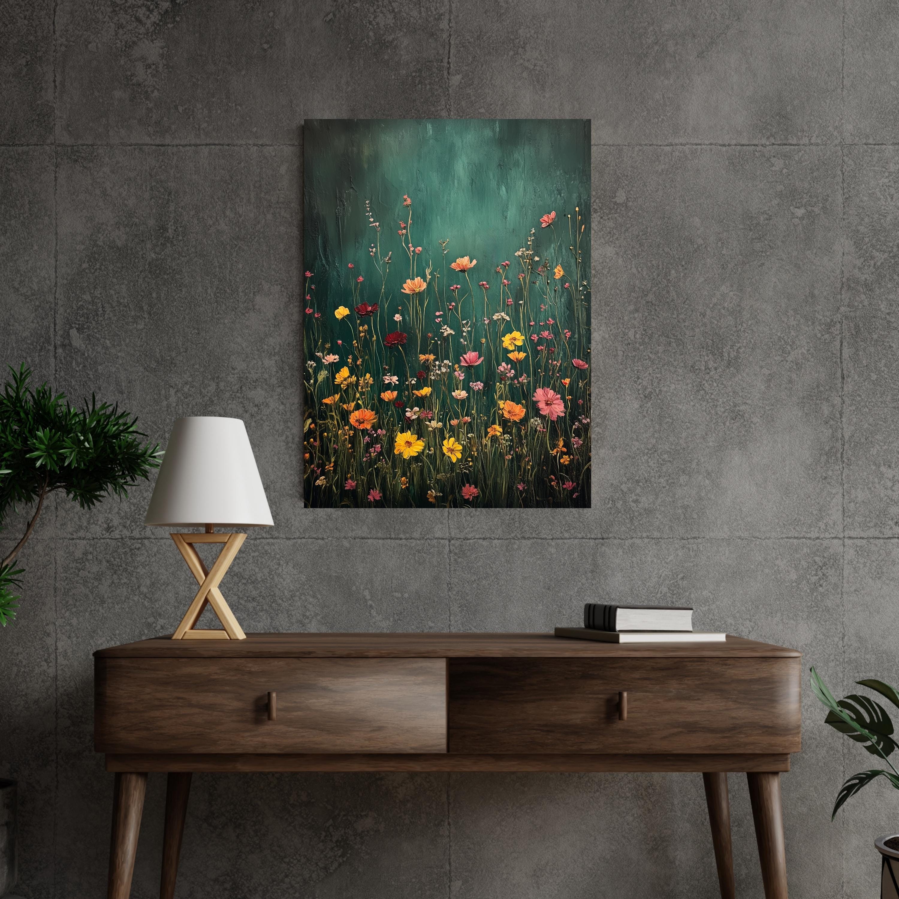 Wildflower Field Framed Wall Art, Vintage Botanical Landscape Sign ...