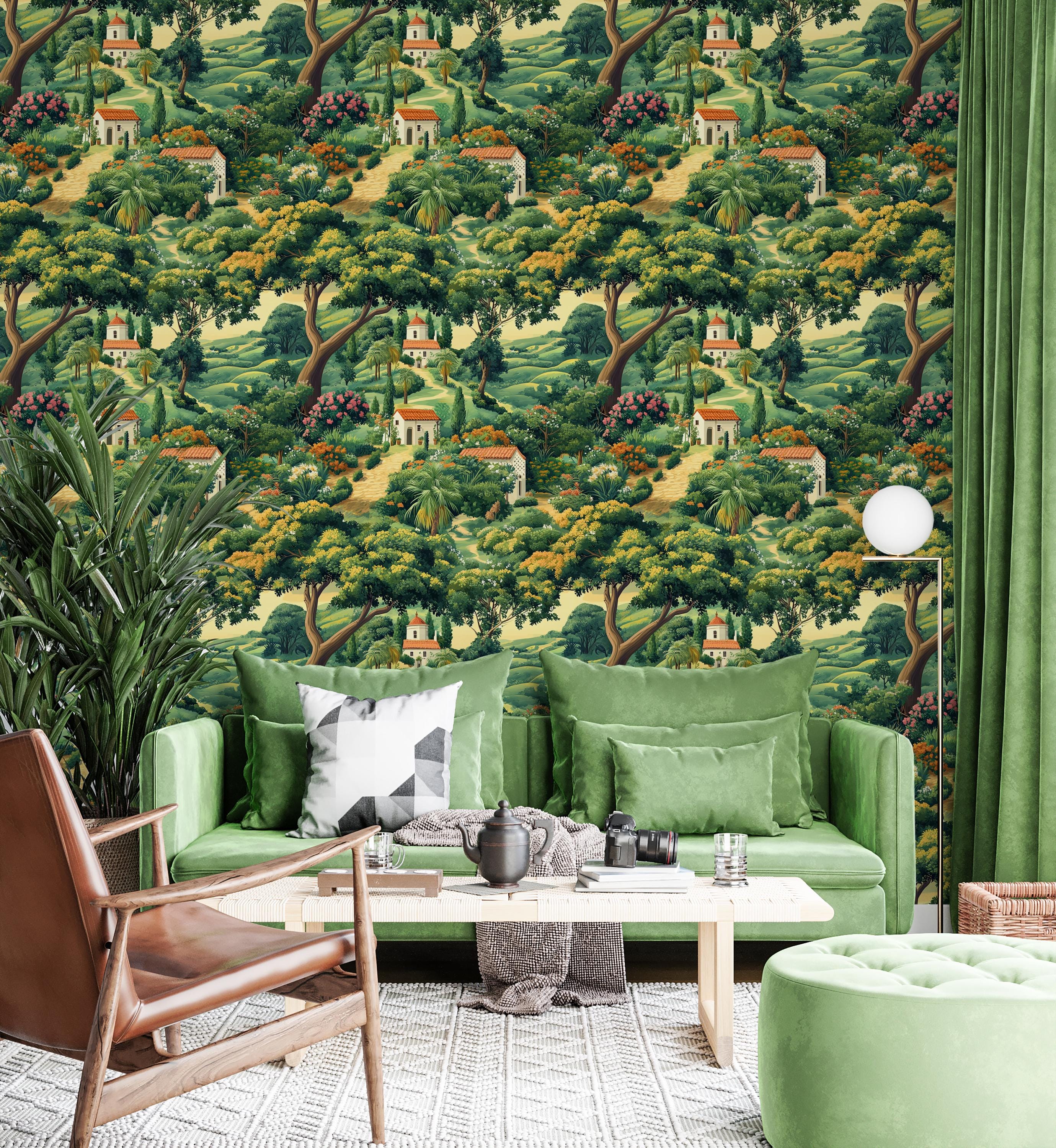 Nature Landscape Forest-themed Wallpaper Green Trees, Mountains, and ...