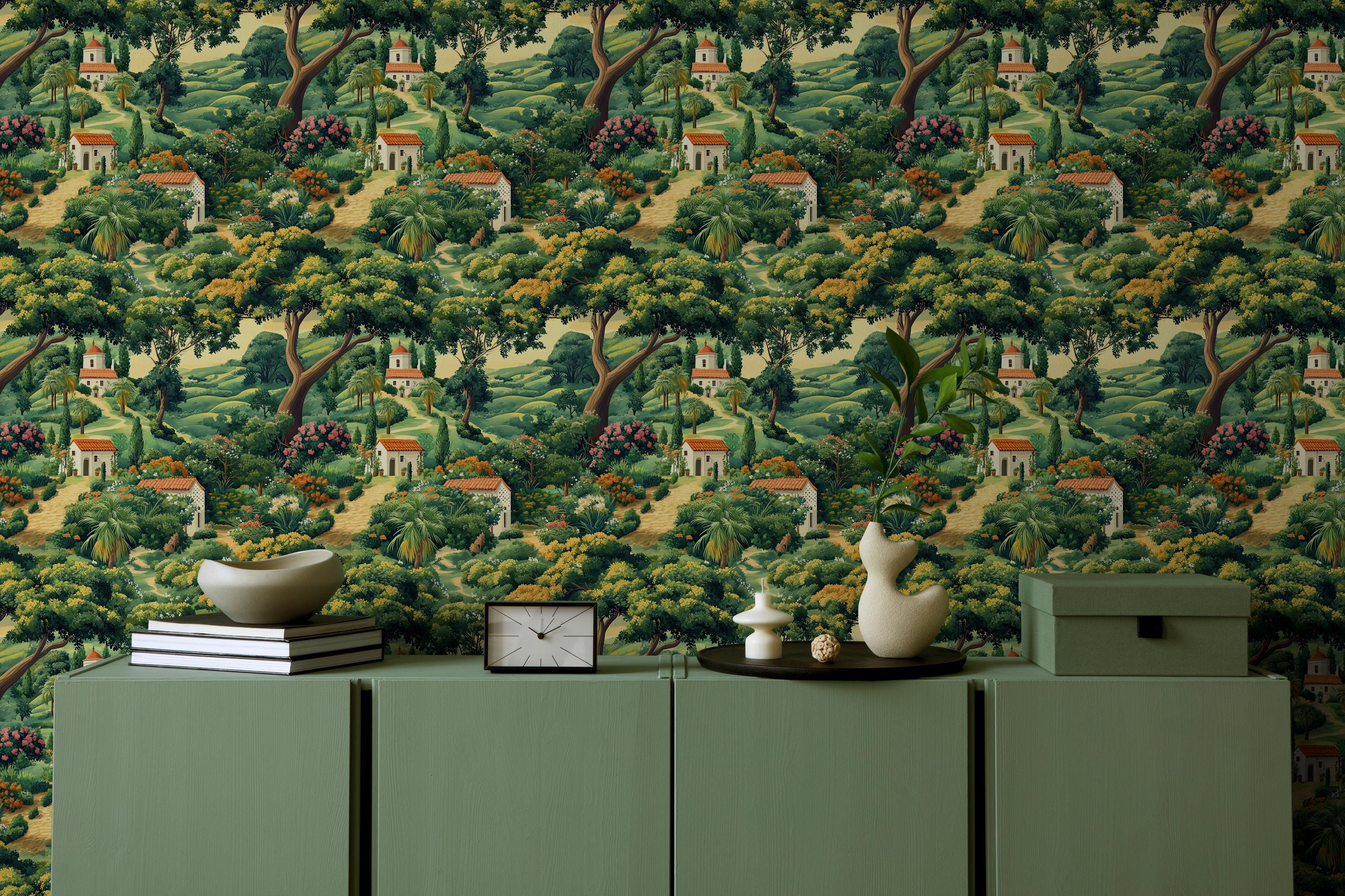 Nature Landscape Forest-themed Wallpaper Green Trees, Mountains, and ...