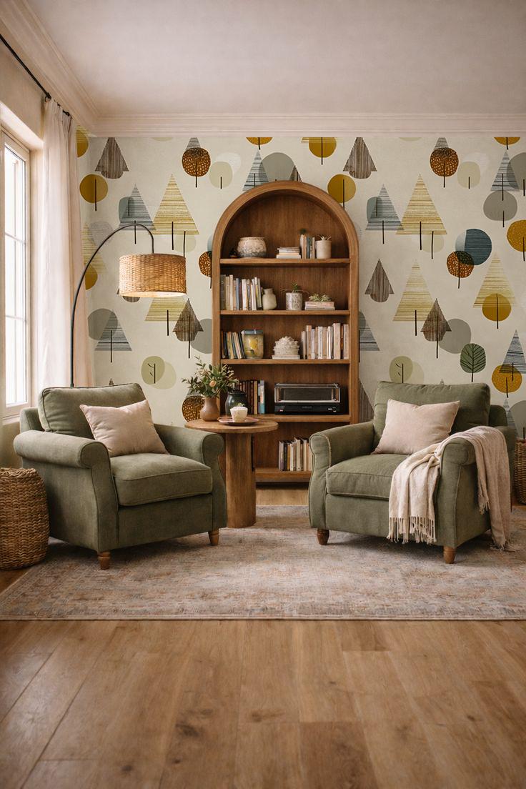 Scandinavian Forest Wallpaper - Modern Tree Pattern Wall Mural - Etsy